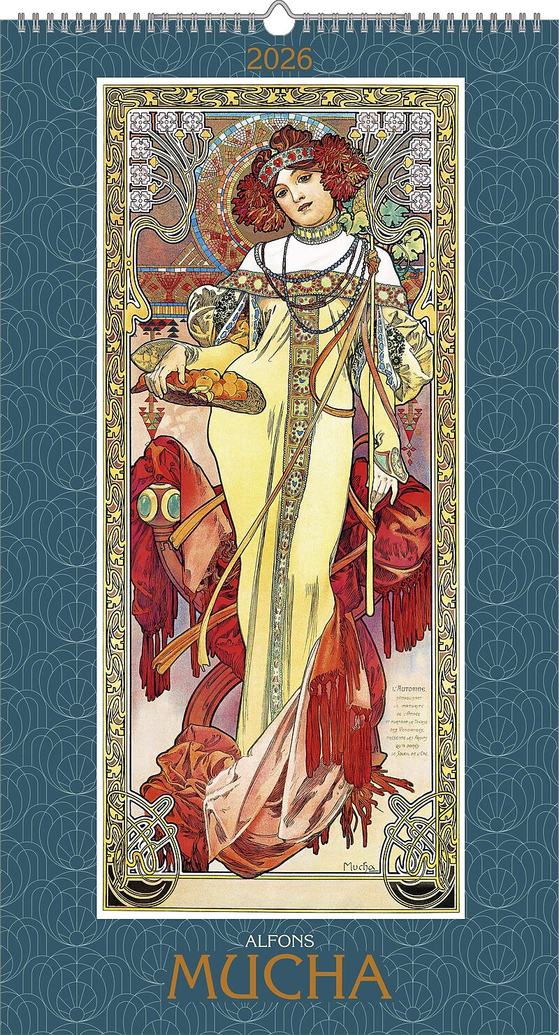 Alpha Edition - Alfons Mucha 2026 Kunstkalender 33×60 cm mit Jugendstil ...
