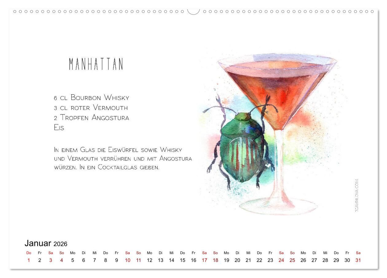 Cocktails Kalender mit Rezept (hochwertiger Premium Wandkalender 2026 ...