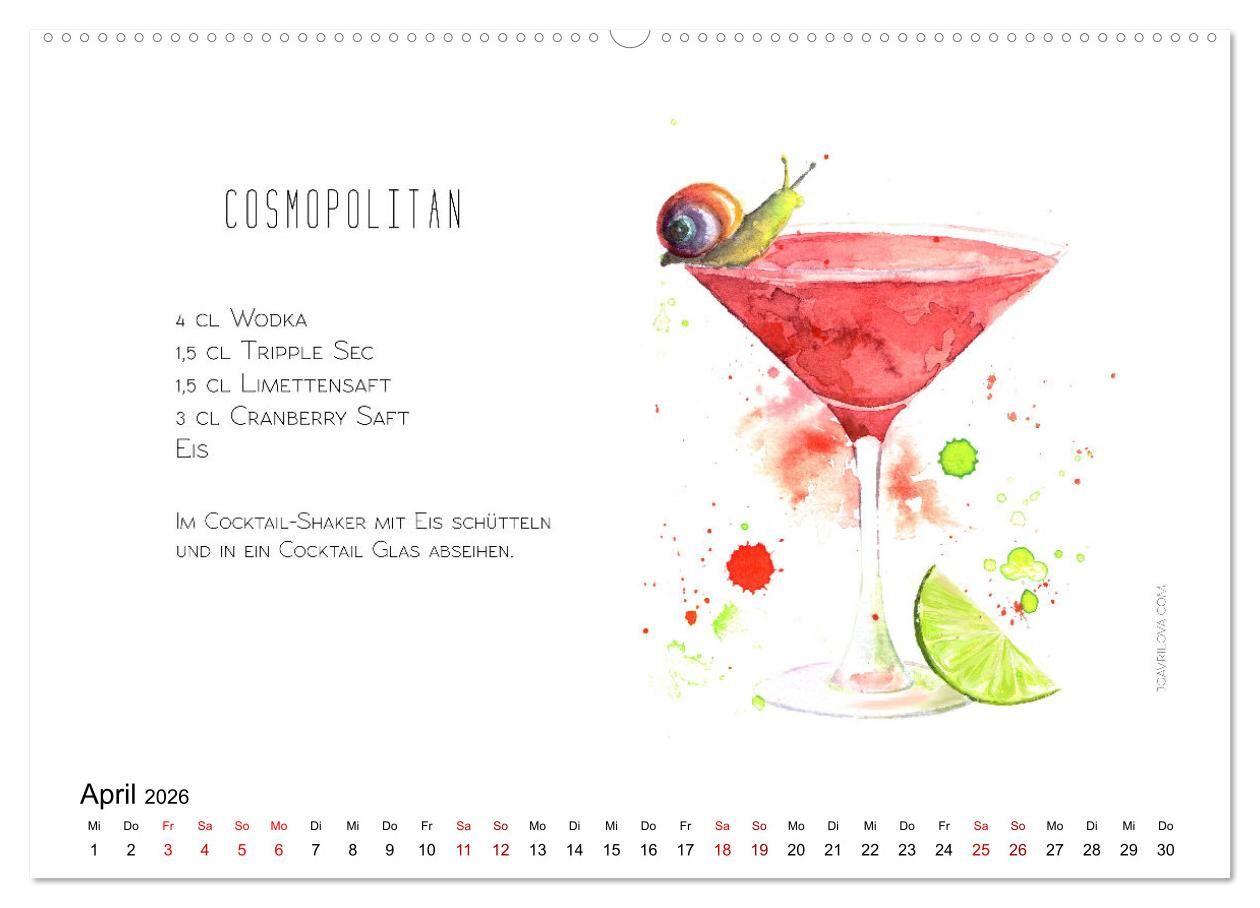 Cocktails Kalender mit Rezept (hochwertiger Premium Wandkalender 2026 ...