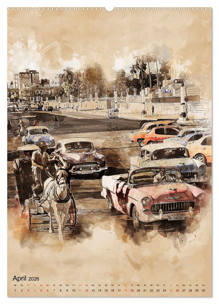Cuba Retro Kalender (hochwertiger Premium Wandkalender 2026 DIN A2 hoch ...